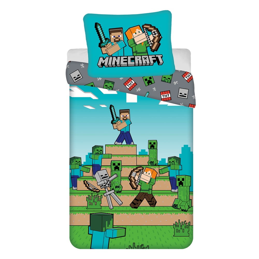 Pamučna dječja posteljina za krevet za jednu osobu 140x200 cm Minecraft ...
